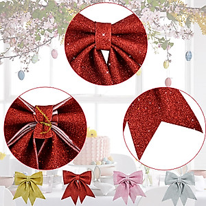 TONIFUL 12x14 Inch Glitter Bow Pink Shiny Christams Bow for Home Party Wedding Indoor Decoration， Gift Wrapping Accessories, Christams Whreath Bow DIY Handcraft Bow