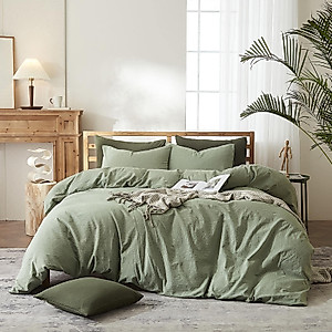 OTOB Sage Green Duvet Cover Twin 100% Washed Cotton Bedding Sets 68 x 86 Luxury Comforter Cover with Deco Closure Ties Lightweight Reversible Duvet Cover for Kids Boys Teen