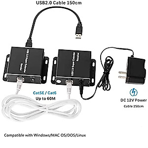 E-SDS USB Extender Over Cat5E/6 up to 196ft, USB2.0 Over Cat6 Cat5E Extender with 4 USB 2.0 Ports, Plug and Play, No Driver Needed Support All Operating System, Two Web Cameras Work Synchronously