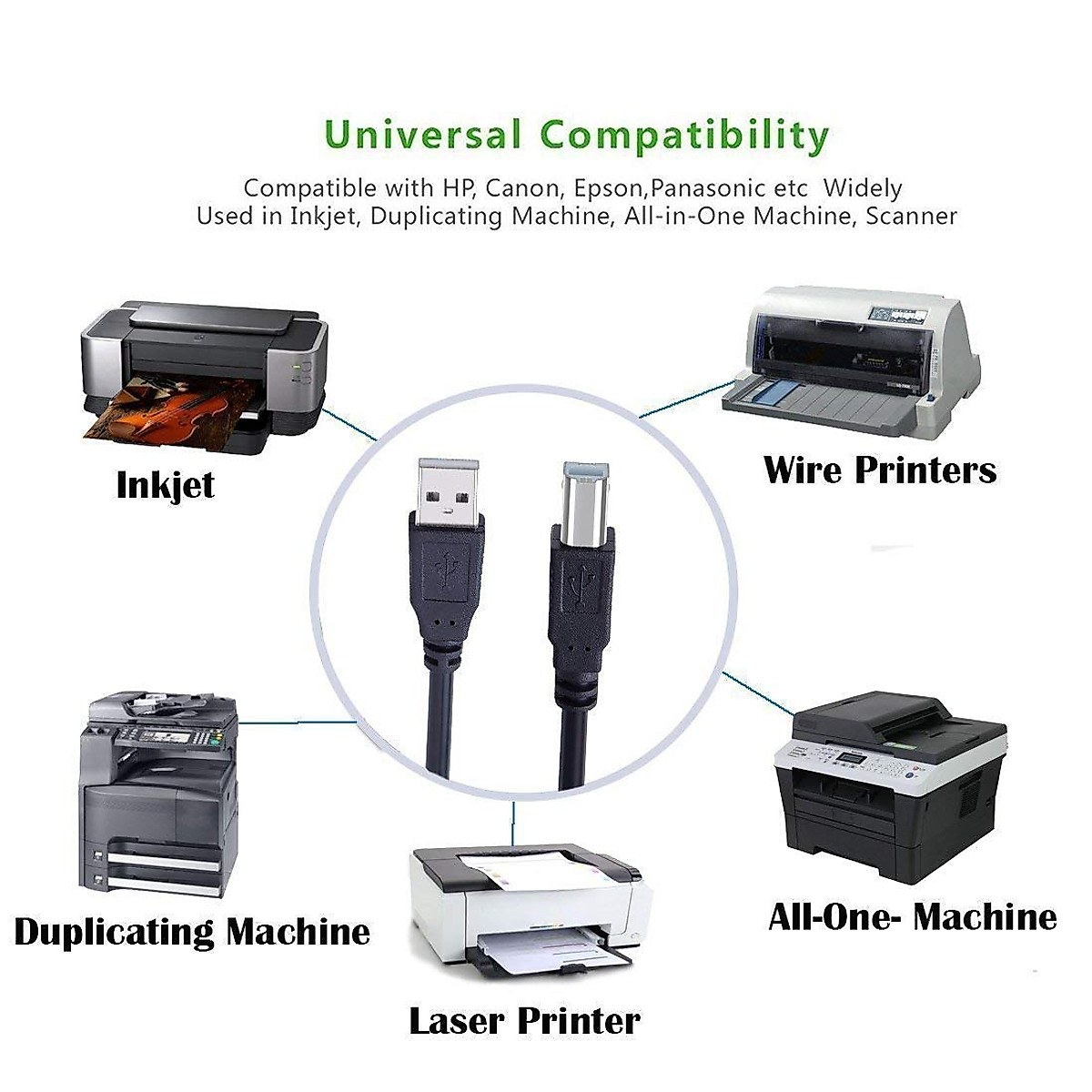 RiteAV 6 inch USB 2.0 A Male to B Male Cable - Black