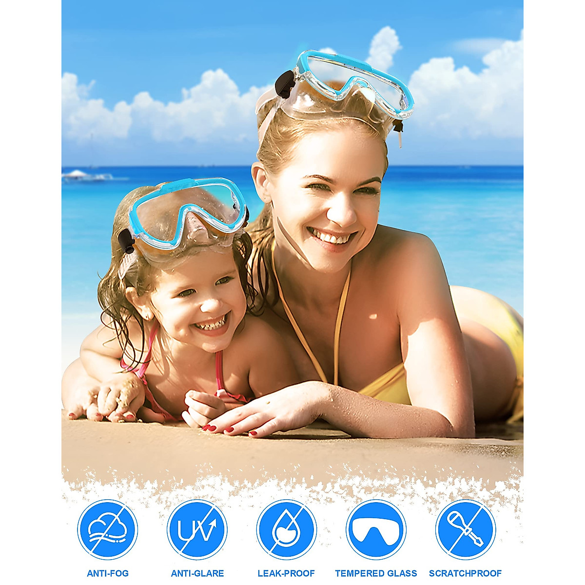 Norabidea Swim Goggles Adult Kids, Anti Fog Swimming Goggles with Nose Cover ,No Leaking Clear Snorkel Dive Mask 180 Wide View Men Women Youth Boys Girls