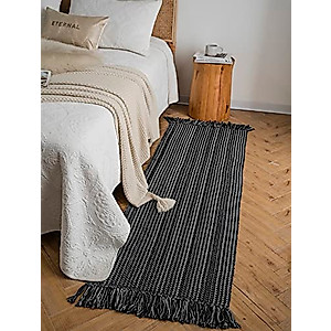 Uphome Washable Hallway Runner Rug, 2' x 6' Cotton Reversible Kitchen Rug Runner, Black Long Laundry Room Rug, Modern Farmhouse Woven Carpet for Bathroom Entryway Bedroom Foyer