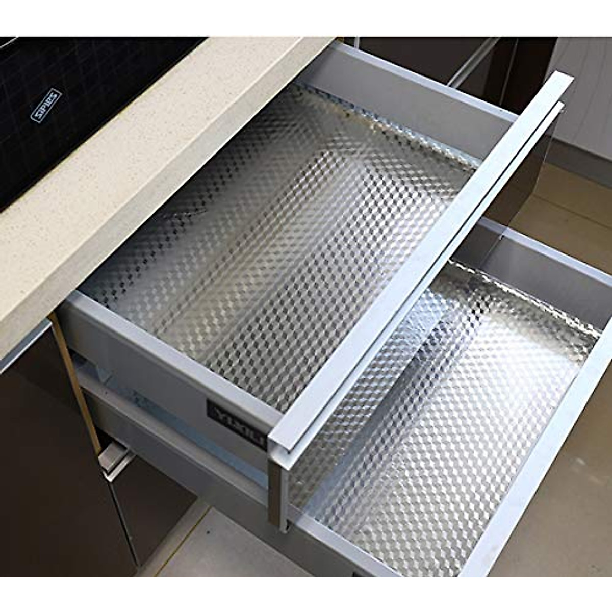 TOOLDECO Sliver Kitchen Backsplash Sticker Aluminum Foil Peel Stick Paper Wall Paper DIY Drawer Cabinet Shelf Liners Paper 15.8inch X 100inch