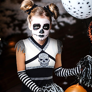 Haull 9 Pcs Cheerleader Costume for Girls Ra Ra Rebel Cheerleader Costume Outfits for Halloween Cosplay Dress up(4-6 Years)