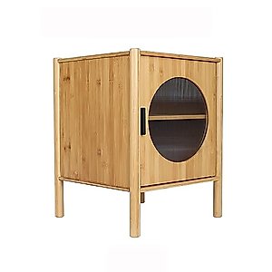 15.75" Bamboo Nightstand with 1 Door, Mid Century Modern Night Stand for Bedrooms, Bedside Table, Accent End Table, Side Table with Non-Slip Feet,Back Panel Buckle and 3 Adjustable Gears