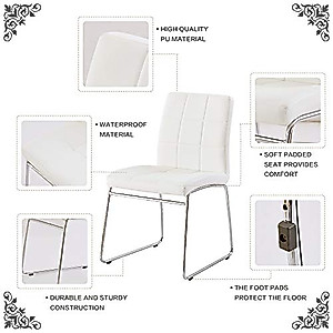 White Dining Chairs Set of 2 - Faux Leather Dining Chairs, Comfortable Modern Kitchen Chairs with Chrome Legs for Dining Room Chairs, Living Room, Bedroom, Waiting Room Chairs