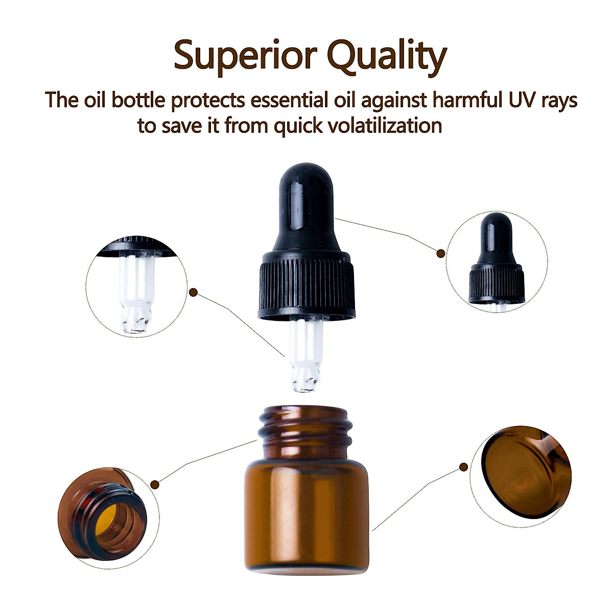 Eassen 50pcs 1ml Amber Mini Glass Dropper Bottles, Small Amber Sample Bottle with Glass Eye Dropper for Essential Oils Sample Traveling