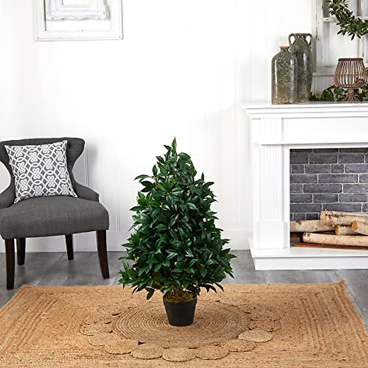 Nearly Natural 3-Ft. Bay Leaf Artificial Topiary UV Resistant (Indoor/Outdoor) Silk Trees, Green