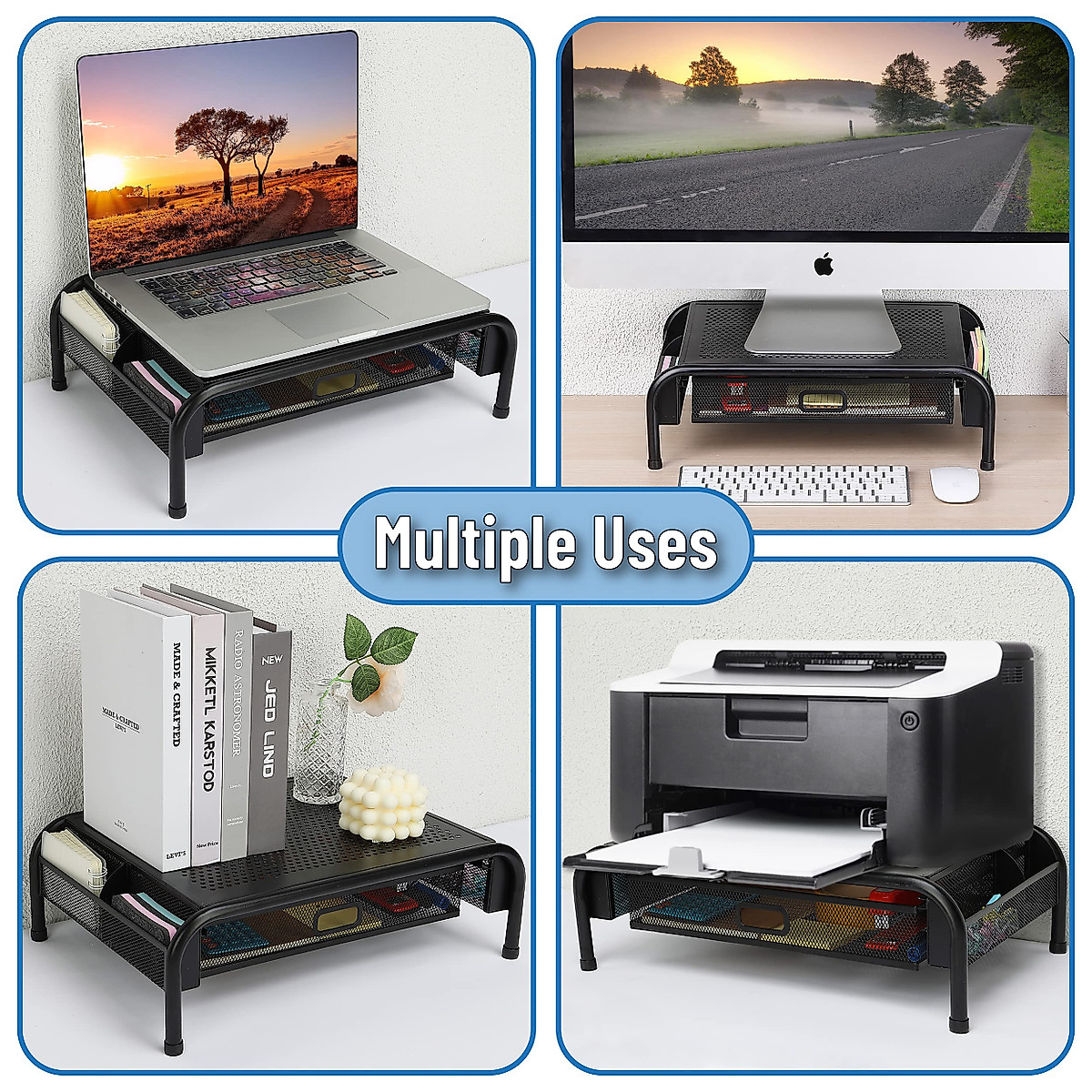 Mr. Pen- Metal Mesh Monitor Stand with Drawer, Computer Monitor Stand for Desk, Computer Stand for Desktop Monitor, Monitor Stand with Storage, Monitor Riser with Storage, Desktop Monitor Stand