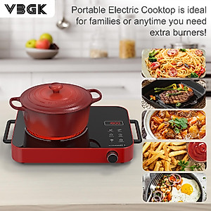 VBGK Electric Cooktop, 1800W Single Cooktops with 2 Handle, Electric Hot Plate for Cooking, Electric Stove top with 9 Power Level, 4H Timer Touch and Knob Control,Portable Induction Cooktop