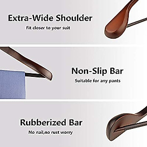 Coat Hanger 8-Pack, MEQUTION Wood Hangers Trouser Hangers Extra Wide Shoulder Wooden Hangers for Heavy Coat, Sweater, Skirt, Suit, Pants, Retro Finish (Walnut Finish)