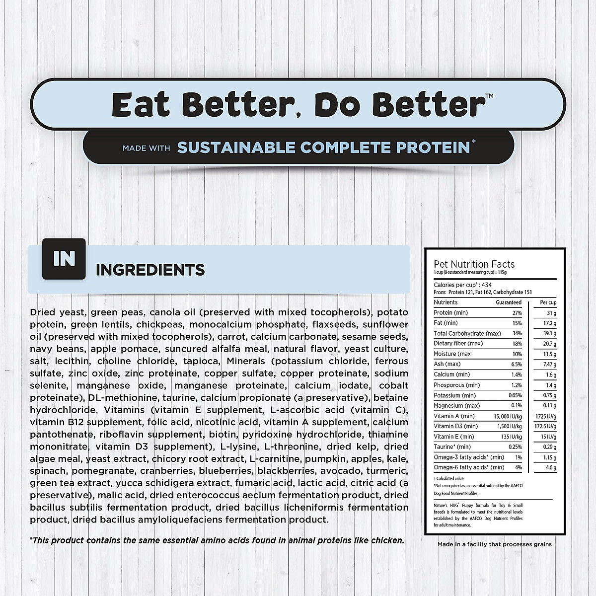 Nature's HUG Vegan Dry Dog Food for Puppies & Small Breeds, 5 lb. Bag, Chicken Flavor Plant-Based Protein Kibble, Grain-Free, Allergen-Free, Complete Protein & Balanced Nutrition