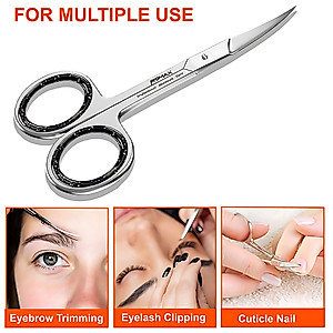 ProMax Care Eyebrow Scissors, Small Scissors for Men and Women - Curved and Rounded Nose Hair Scissors for Grooming Mustache, Beard, Eyelashes, Ear Hair Trimming- Professional Stainless Steel -