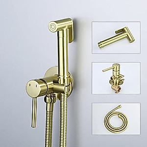 MINJING Concealed Handheld Bidet Sprayer Kit Brushed Gold Hot and Cold Hand Held Sprayer Toilet Attachment with Shower Hose Bathroom Toilet Bidet Mixer Spray Kit,B