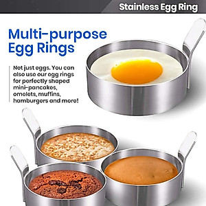2/4/6Pcs Egg Rings Round Egg Frying Mold Pancake Shaper Stainless Steel Omelette Mould with Handle for Breakfast Camping (3.5inch/3inch)(S 4PCS)