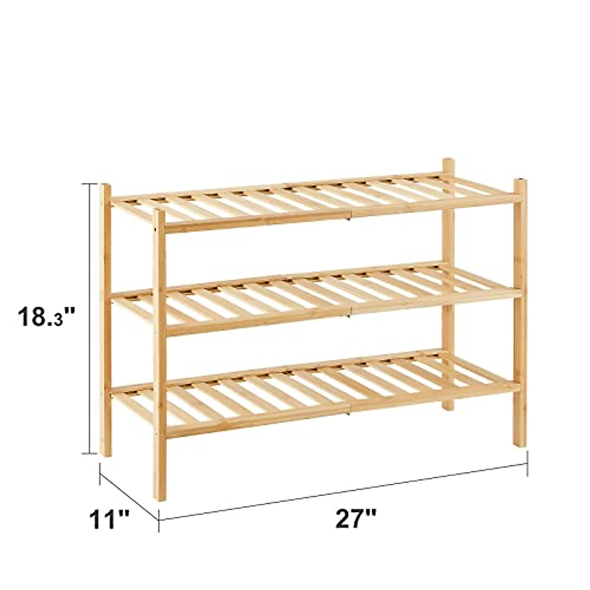 Furshus 3-Tier Bamboo Shoe Rack for Entryway, Stackable | Heavy Duty | Multi-Function, Free Standing Shoe Racks for Bedroom Hallway Closet