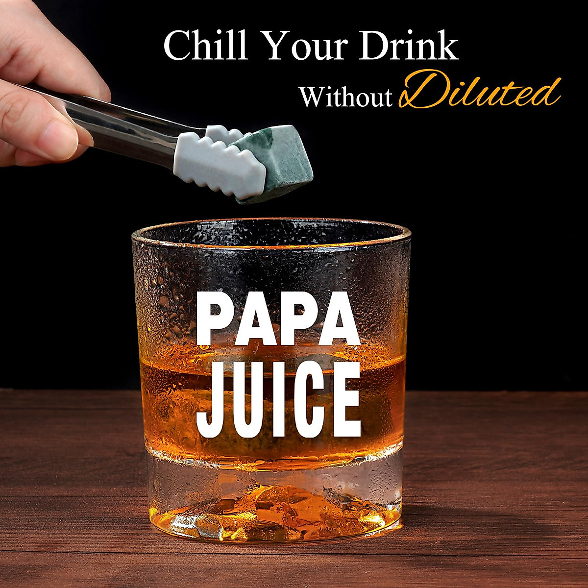 PONPUR "PAPA Juice Whiskey Glass Fathers Day, Funny Dad Birthday Gifts for Men Dad Grandpa Papa, Unique Gift from Daughter Son Kids, Cool Gag Bourbon Gift Ideas, Christmas Stocking Stuffers
