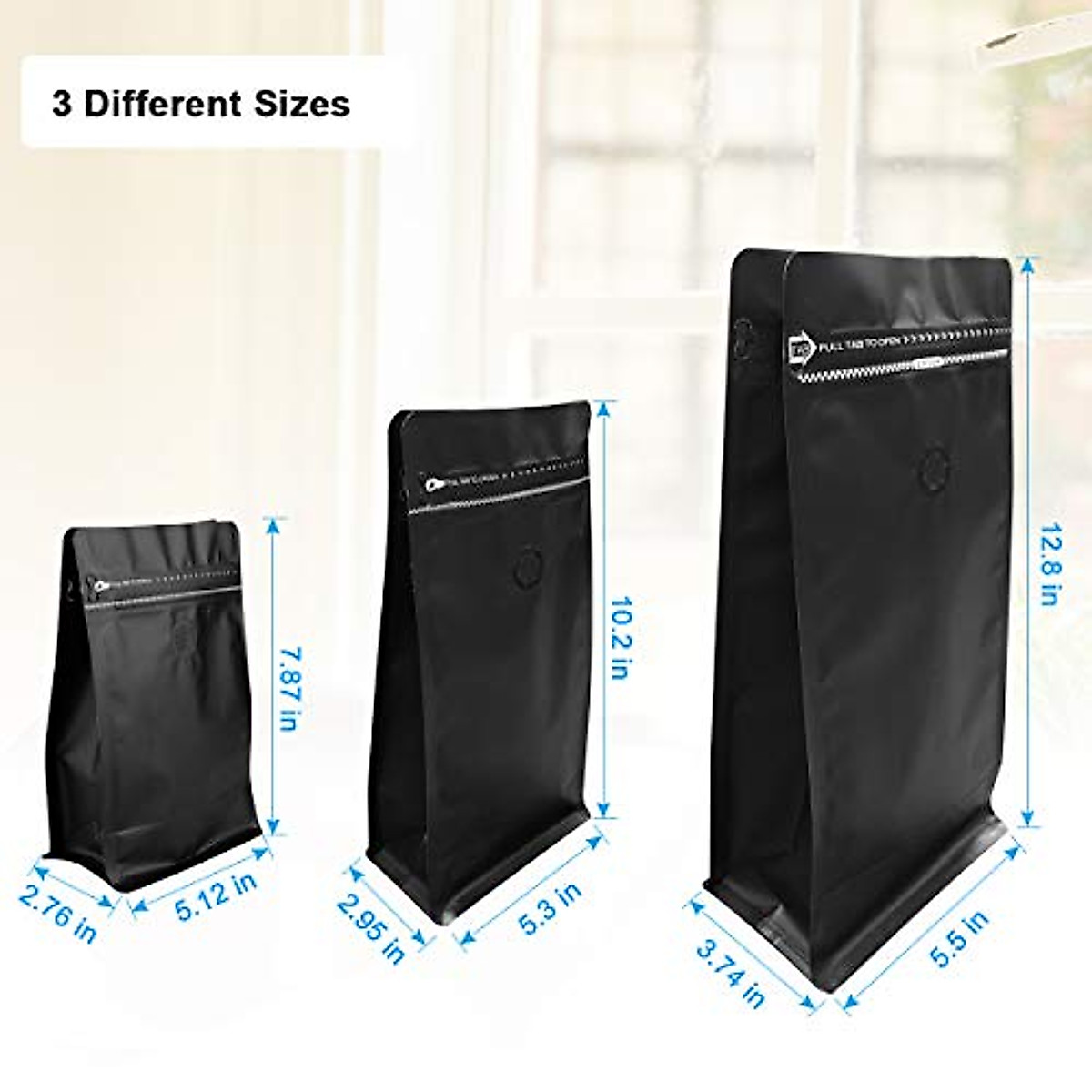 Coffee Bags 30 Pack Different Sizes 8oz 16oz 32oz Resealable Stand Up Zip Lock Pouches Airtight Food Storage Bags Coffee Bean Flower Tea Snack Dried Fruit Food with Degassing Valve (BLACK)