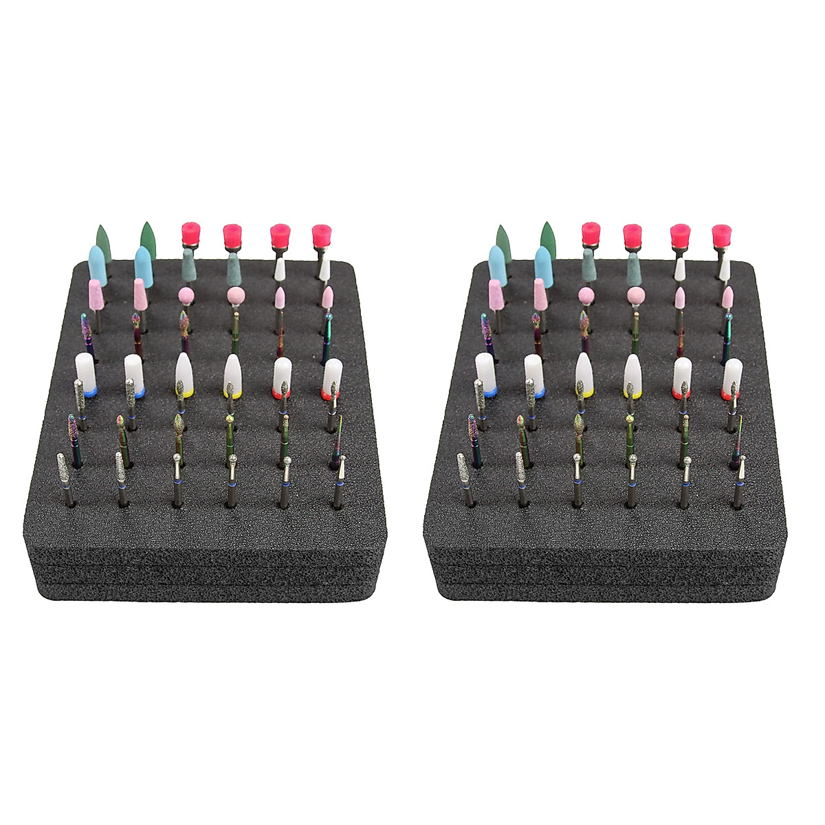 Polar Whale 2 Nail Drill Bit Holders Organizer Stand Durable Black Foam Washable Waterproof Storage Container Tray for Professional or Home Use Bathroom Bedroom Vanity Salon Each Holds up to 48 Bits