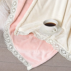 Best Home Fashion Lace Trim Throw - 58" W x 60" L - Dustypink