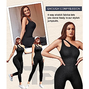 TrainingGirl Women's Sports Jumpsuits One Shoulder Yoga Romper Sleeveless Tummy Control Bodysuits Workout Leggings Tracksuits