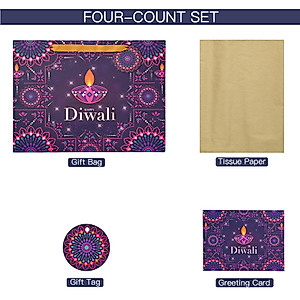 Loveinside Diwali Gift Bag with Tissue Paper, Gift Tag and Greeting Card for Diwali, Autumn, Holiday and Party - 13" x 5" x 10", 1 Pcs, Diwali