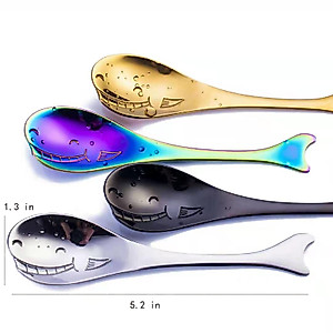 maitexi 4 Pcs Creative Whale Spoon Set, Stainless Steel Tea Spoon Set,5.1 Inches Colorful Stainless Steel Tea Dinner Table Mixing Spoon Kit, Dessert Coffee Sugar Spoon
