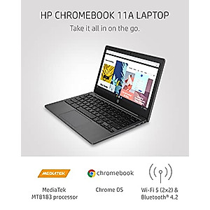 HP Chromebook 11 Laptop, MediaTek MT8183, 4 GB RAM, 64 GB eMMC, 11.6" HD Touchscreen, Chrome OS, Long Battery Life, USB-C Port, Custom-Tuned Speakers, Lightweight (11a-na0100nr, 2022, Ash Gray)