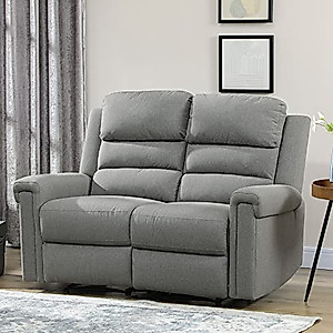 HOMCOM 2 Seater Recliner Sofa with Manual Pull Tab, Fabric Reclining Sofa, RV Couch, Home Seating, Gray