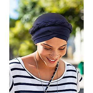 4 Pieces African Women Turban Cap Head Wraps Beaded Headscarf Beanie Wrap (Black, White, Navy, Ginger,Fresh Style)