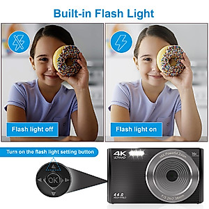 Digital Camera for Teens, FHD 4K 44MP Digital Camera with 64GB SD Card 16X Digital Zoom, Digital Camera Compact Point and Shoot Camera for Teens Boys Kids Camera Digital Black(Black)