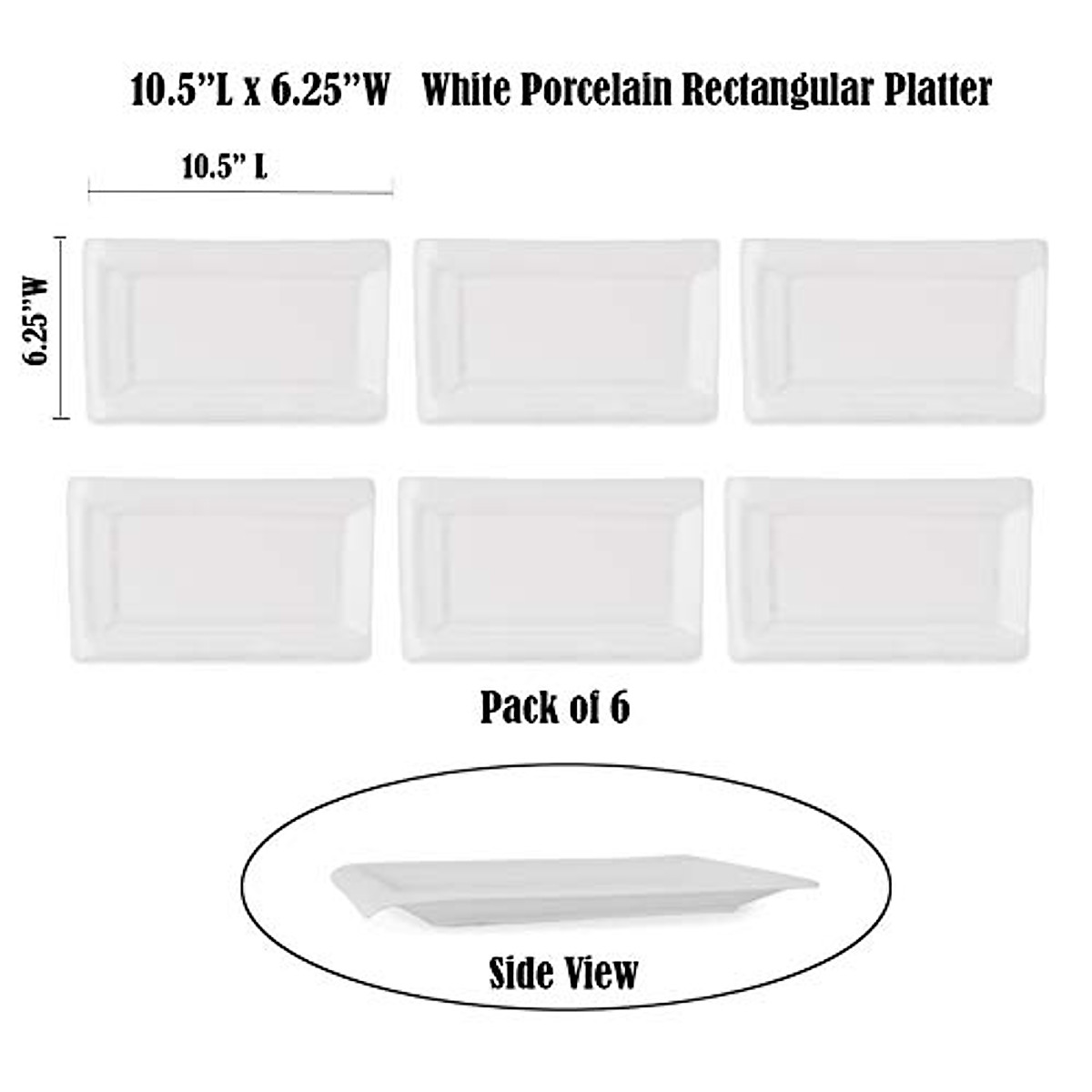 Hinomaru Collection White Porcelain Rectangular Serving Plates Set of 6 Durable Porcelain Multi Purpose Platters Party Tray Home Use Plates Restaurant Supply (10.5" L x 6.25" W x 1" H)