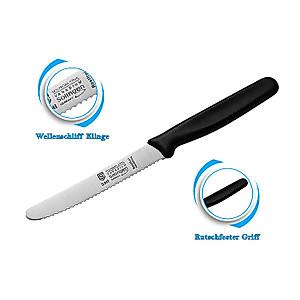 SMI - 2 Pcs Tomato Knife Serrated Black Paring Knife Steak Knife Solingen Knife Made in Germany