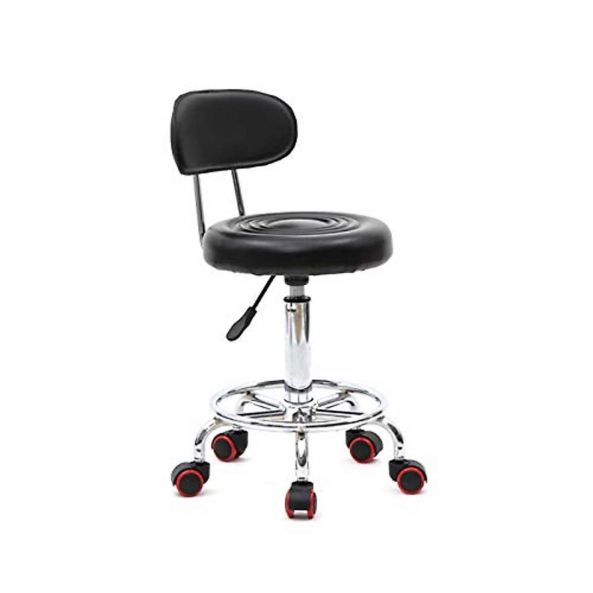 Round Shape Modern Adjustable Salon Stool Rolling Swivel Stool Chair with Back and Foot Rest Saddle Stool Chair for Drafting Work SPA Bar Beauty Massage Dental Clinic Home Office Use Black