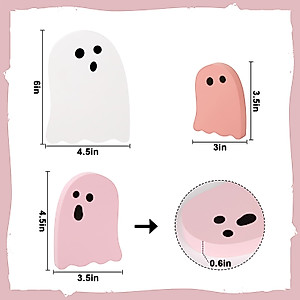 Treory Halloween Table Decorations Indoor: 3ct Halloween Cute Ghost Decorations, Pink White Ghosts Wood Plank Signs, Pastel Halloween Tiered Tray Decor Wooden Ghost for Home Office Party Kid Gifts
