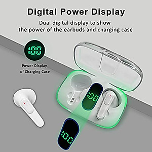 Conchpeople Pro 70 True Wireless Earbuds Bluetooth 5.3 Wireless Earphones with Microphone, IPX7 Waterproof, Charging Case LED Power Display, ANC Earphones Compatible with iPhone & Android (White)