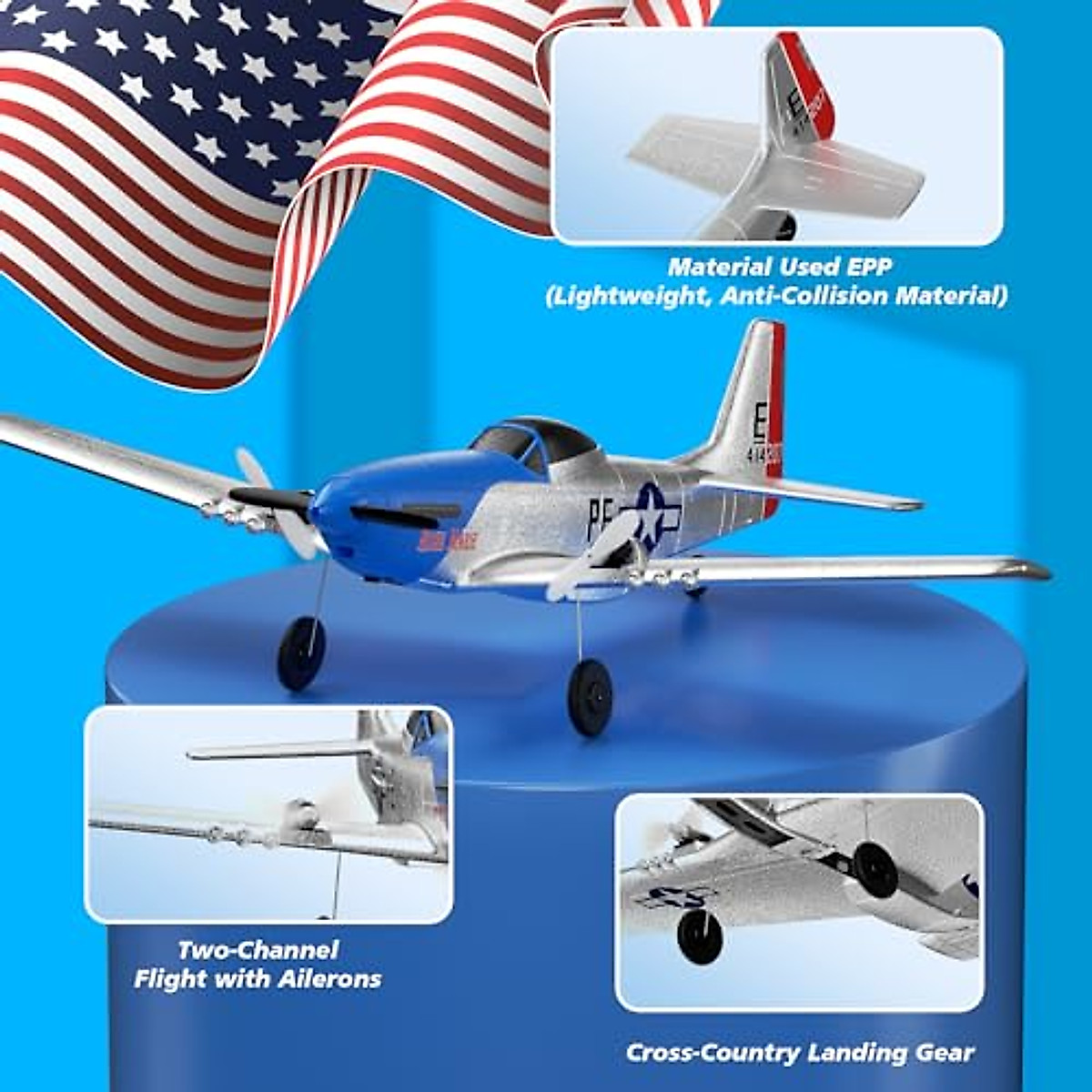 28℃ Remote Control Airplanes, 2.4Ghz 2CH RC Plane Toy Gift for Kids & Adults, Remote Control Plane for Beginners with Gyro Stabilization System (Blue)