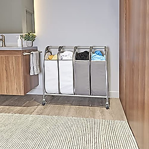 4 Pocket Laundry Hamper With Wheels by Neatfreak! - Rolling Storage Cart With 4 x Dirty Clothes Hamper Tote Bags For Towels, Blankets & Bathroom Organization - Quad Laundry Sorter - 39 x 16 x 35 in