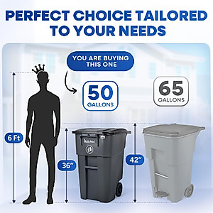 PLASTIC PRINCE 50 Gallon Rollout Trash Can with Lid, Commercial Heavy-Duty Whelled Outdoor Garbage Can, Gray