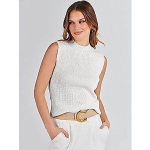 ANRABESS Womens Summer Sleeveless Tops Casual Mock Neck Loose Fit Knit Lightweight Sweater Pullover Top White-XL