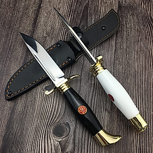 HUAAO 10.2in Fixed Blade Hunting Knife with Sheath, Bowie Knife Full Tang, 440C Blade Acrylic Handle, Survival Camping Knife for Outdoor Bushcraft (black handle)