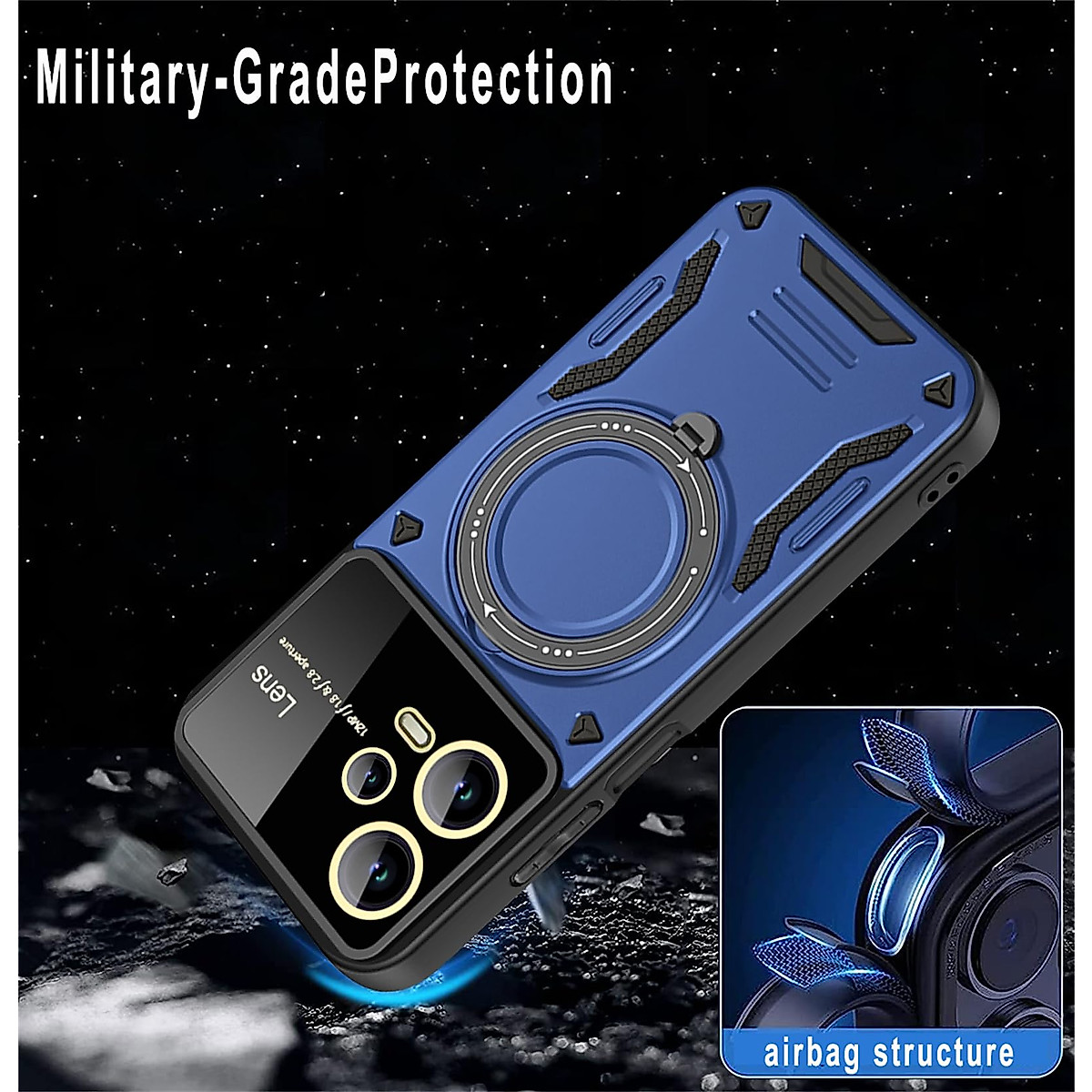 Ephoou Case for Xiaomi Redmi Note 12 Pro 5G with Ring Kickstand, Lens All-Inclusive Protection New Large Window Shockproof Anti-Scratch Cover Case for Redmi Note 12 Pro 5G/ Poco X5 Pro YD-Black