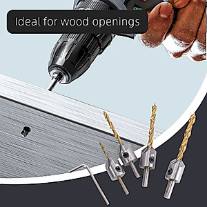 Pteanecay Titanium Coated Countersink Drill Bit Set Woodworking Carpentry Reamer Tool Set with Hex Key Wrench,4 PCS