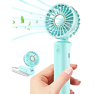 Hssio Portable Handheld Fan, Mini Desk Fan Foldable 2000mAh, 180° Ratotion, 3 Speeds, Ultra Quite, Up to 8H Long Use Time, Small Personal Cooling Fans Makeup Eyelash Fan, Black+Light Blue