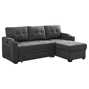 BOWERY HILL Dark Grey Woven Fabric Sleeper Sectional with USB Port