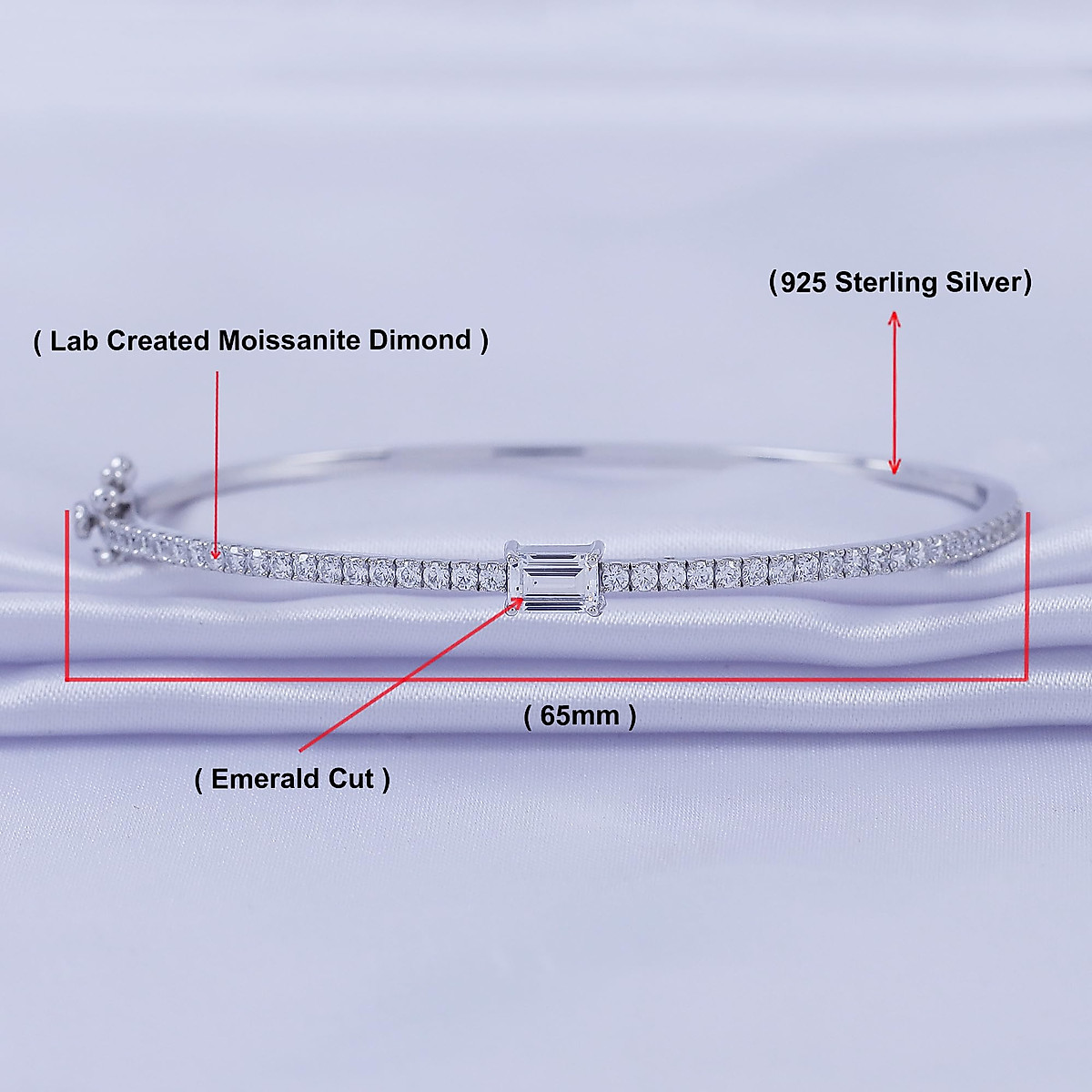 SAVEARTH DIAMONDS 1 5/9 Carat Emerald & Round Cut Lab Created Moissanite Diamond Tennis Bangle Bracelet For Women In 14K White Gold Over Sterling Silver Size : 8 (VVS1 Clarity, 1.55 Cttw)
