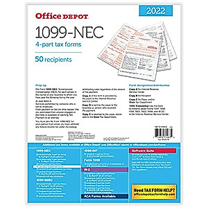 Office Depot® Brand 1099-NEC Laser Tax Forms, 4-Part, 3-Up, 8-1/2" x 11", Pack of 50 Form Sets
