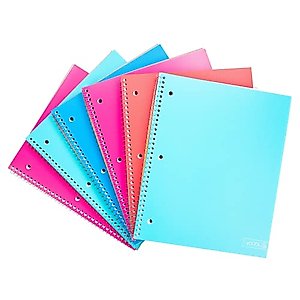 Yoobi College Ruled Spiral Notebook Set — Bulk 6-Pack of 1 Subject Notebooks, Variety of Cute Colors — 100 Perforated 3-Hole Punched Sheets, For School, Office & Home — 10.5” x 8”