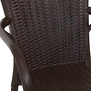 Sunnydaze Segesta All-Weather Plastic Outdoor Dining Chair - Commercial Grade Faux Wicker Design Armchair - Lawn and Garden Chair - Indoor/Outdoor Use - Wenge - 2 Chairs