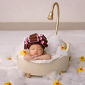 Newborn Photography Props Crochet Curler Hat Baby Photo Props Curler Hat Hair Spa Makeup Salon Halloween Party Infant Hat Baby Granny Wig Baby Photoshoot Prop Newborn Caps Christmas